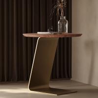 China Walnut Veneer Round End Table 500mm Brushed Gold Stainless Steel Base Living Room for sale