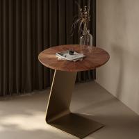 China Walnut Veneer Round End Table 500mm Brushed Gold Stainless Steel Base Living Room for sale