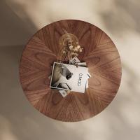 China Walnut Veneer Round End Table 500mm Brushed Gold Stainless Steel Base Living Room for sale