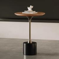 China Light Oak Side Table with Brushed Gold Metal Base 400mm Diameter for sale