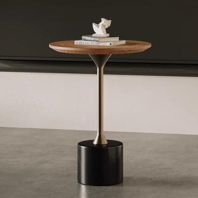 China Light Oak Side Table with Brushed Gold Metal Base 400mm Diameter for sale