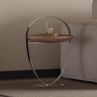 China Walnut Veneer End Table 490mm Diameter Brushed Silver Metal Legs for sale