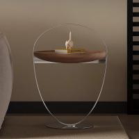 China Walnut Veneer End Table 490mm Diameter Brushed Silver Metal Legs for sale