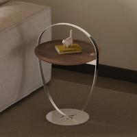 China Walnut Veneer End Table 490mm Diameter Brushed Silver Metal Legs for sale