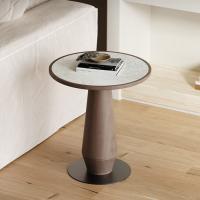 China Oak Metal Marble Side Table 500mm Round Stainless Steel End Table Brushed Gun Black for sale