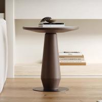 China Oak Metal Marble Side Table 500mm Round Stainless Steel End Table Brushed Gun Black for sale