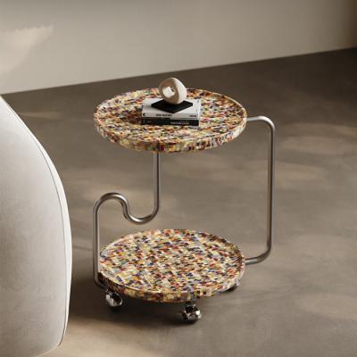 China Colorful Stainless Steel End Table 520x400x520mm Brushed Gun Black Metal Base Wood Top for sale
