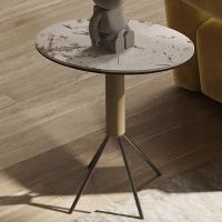 China Stainless Steel Side Table Brushed Gun Black Ceramic Top 350mm Dia 550mm Height for sale