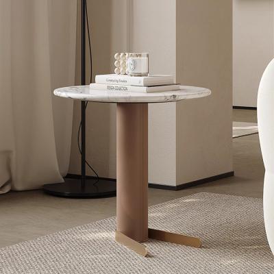China Rose Gold Stainless Steel End Table Marble Top Ss Side Table Small for sale