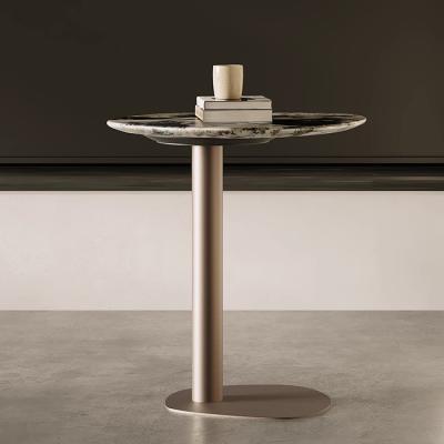 China Brushed Gold Stainless Steel and Marble Side Table 530mm Round End Table for Hotel Room for sale