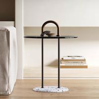 China Round Glass Side Table 450mm Stainless Steel Gun Black Metal Base Custom for sale