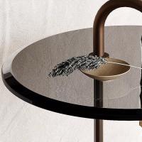 China Round Glass Side Table 450mm Stainless Steel Gun Black Metal Base Custom for sale
