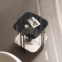 China Brushed Square End Table Silver Grey Glass Top Metal End Table for sale