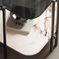 China Brushed Square End Table Silver Grey Glass Top Metal End Table for sale