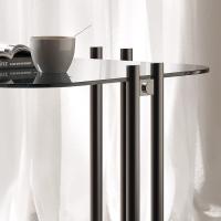 China Brushed Square End Table Silver Grey Glass Top Metal End Table for sale