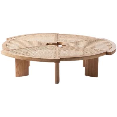 China Oak Solid Wood Coffee Table with Rattan Top Round 1000mm Diameter Natural Finish for sale