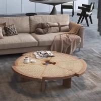 China Oak Solid Wood Coffee Table with Rattan Top Round 1000mm Diameter Natural Finish for sale