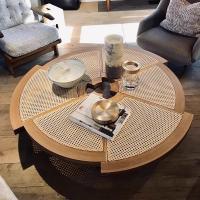 China Oak Solid Wood Coffee Table with Rattan Top Round 1000mm Diameter Natural Finish for sale