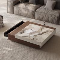 China Oak Wood Coffee Table Ceramic Top Square Coffee Table With Drawers for sale