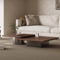 China Walnut Wood Coffee Table Square 1000x1000mm with Stainless Steel Base Natural Dark Walnut for sale