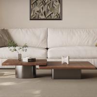 China Walnut Wood Coffee Table Square 1000x1000mm with Stainless Steel Base Natural Dark Walnut for sale