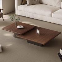China Walnut Wood Coffee Table Square 1000x1000mm with Stainless Steel Base Natural Dark Walnut for sale