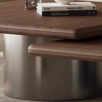 China Walnut Wood Coffee Table Square 1000x1000mm with Stainless Steel Base Natural Dark Walnut for sale