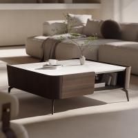 China Oak Wood Coffee Table Ceramic Top Square Coffee Table With Storage Space for sale