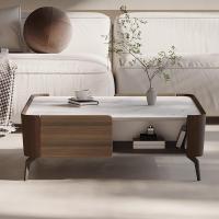 China Oak Wood Coffee Table Ceramic Top Square Coffee Table With Storage Space for sale