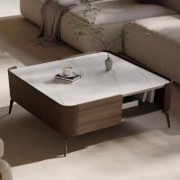 China Oak Wood Coffee Table Ceramic Top Square Coffee Table With Storage Space for sale