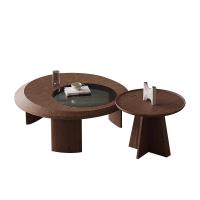 China Walnut Veneer Round Coffee Table 1000mm Natural Wood Top Solid Wood Legs for Living Room Hotel for sale