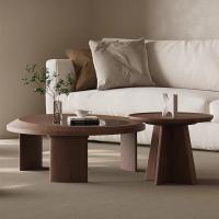 China Walnut Veneer Round Coffee Table 1000mm Natural Wood Top Solid Wood Legs for Living Room Hotel for sale