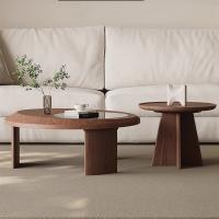 China Walnut Veneer Round Coffee Table 1000mm Natural Wood Top Solid Wood Legs for Living Room Hotel for sale