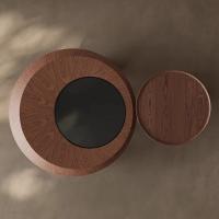 China Walnut Veneer Round Coffee Table 1000mm Natural Wood Top Solid Wood Legs for Living Room Hotel for sale