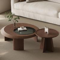 China Walnut Veneer Round Coffee Table 1000mm Natural Wood Top Solid Wood Legs for Living Room Hotel for sale
