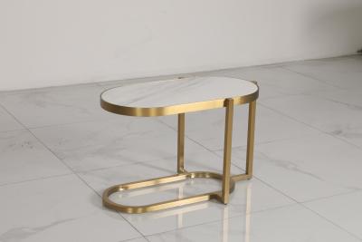 China Modern Marble Iron Coffee Table with Brushed Gold Base Customizable Top 80cm for sale