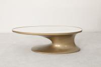 China Oval Natural Marble Top Dining Table 1400x750mm Brushed Gold Stainless Steel Base for sale