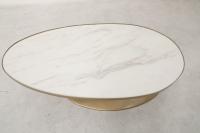 China Oval Natural Marble Top Dining Table 1400x750mm Brushed Gold Stainless Steel Base for sale