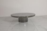China Brushed Stainless Steel Round Coffee Table with Natural Marble Top 80cm for sale