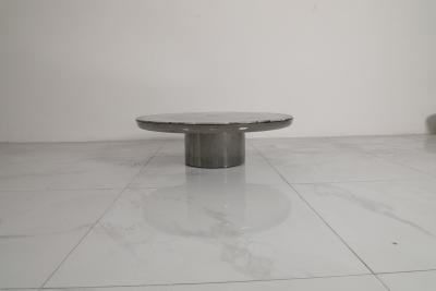 China Brushed Stainless Steel Round Coffee Table with Natural Marble Top 80cm for sale