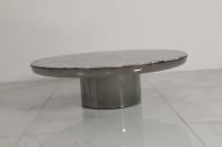 China Brushed Stainless Steel Round Coffee Table with Natural Marble Top 80cm for sale