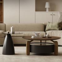 China Walnut Veneer Round Coffee Table 900mm Natural Wood Top Solid Wood Legs for Living Room Hotel for sale