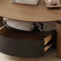 China Walnut Veneer Round Coffee Table 900mm Natural Wood Top Solid Wood Legs for Living Room Hotel for sale