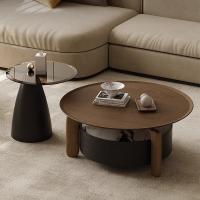 China Walnut Veneer Round Coffee Table 900mm Natural Wood Top Solid Wood Legs for Living Room Hotel for sale