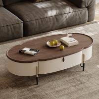 China Walnut Veneer Oval Coffee Table 1300x650mm Natural Wood Top Metal Legs Living Room Hotel for sale