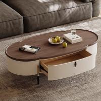 China Walnut Veneer Oval Coffee Table 1300x650mm Natural Wood Top Metal Legs Living Room Hotel for sale