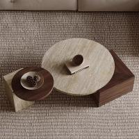 China Natural Stone Coffee Table with Wood Legs 800mm Round for Living Room Hotel for sale