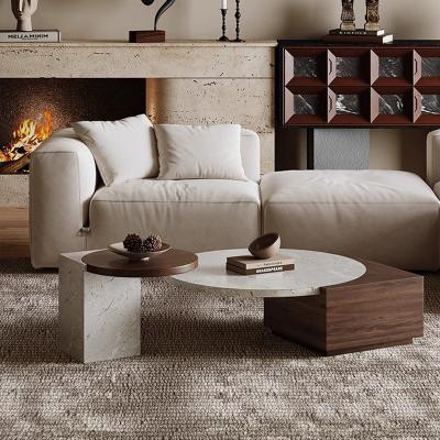 China Natural Stone Coffee Table with Wood Legs 800mm Round for Living Room Hotel for sale
