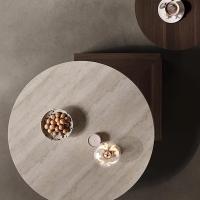China Natural Stone Coffee Table with Wood Legs 800mm Round for Living Room Hotel for sale