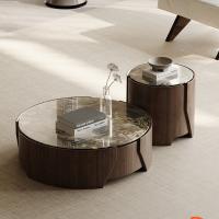 China Marble Central Coffee Table 900mm Natural Stone Top Solid Wood Legs Living Room Hotel for sale